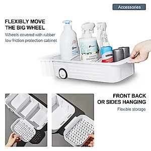 Under Sink Caddy Organizer with Pull Out Fridge Storage Bins Basket for Kitchen Bathroom and Cabinet (8" Wide, White)