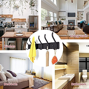 AJLTPA Coat Rack Wall Mount, Wall Coat Rack with 6 Hooks, Heavy Duty Metal Coat Hook Rail, Wall Hook Rack for Hanging Clothes, Jacket, Hat, Bedroom, Bathroom, Kitchen, Matt Black