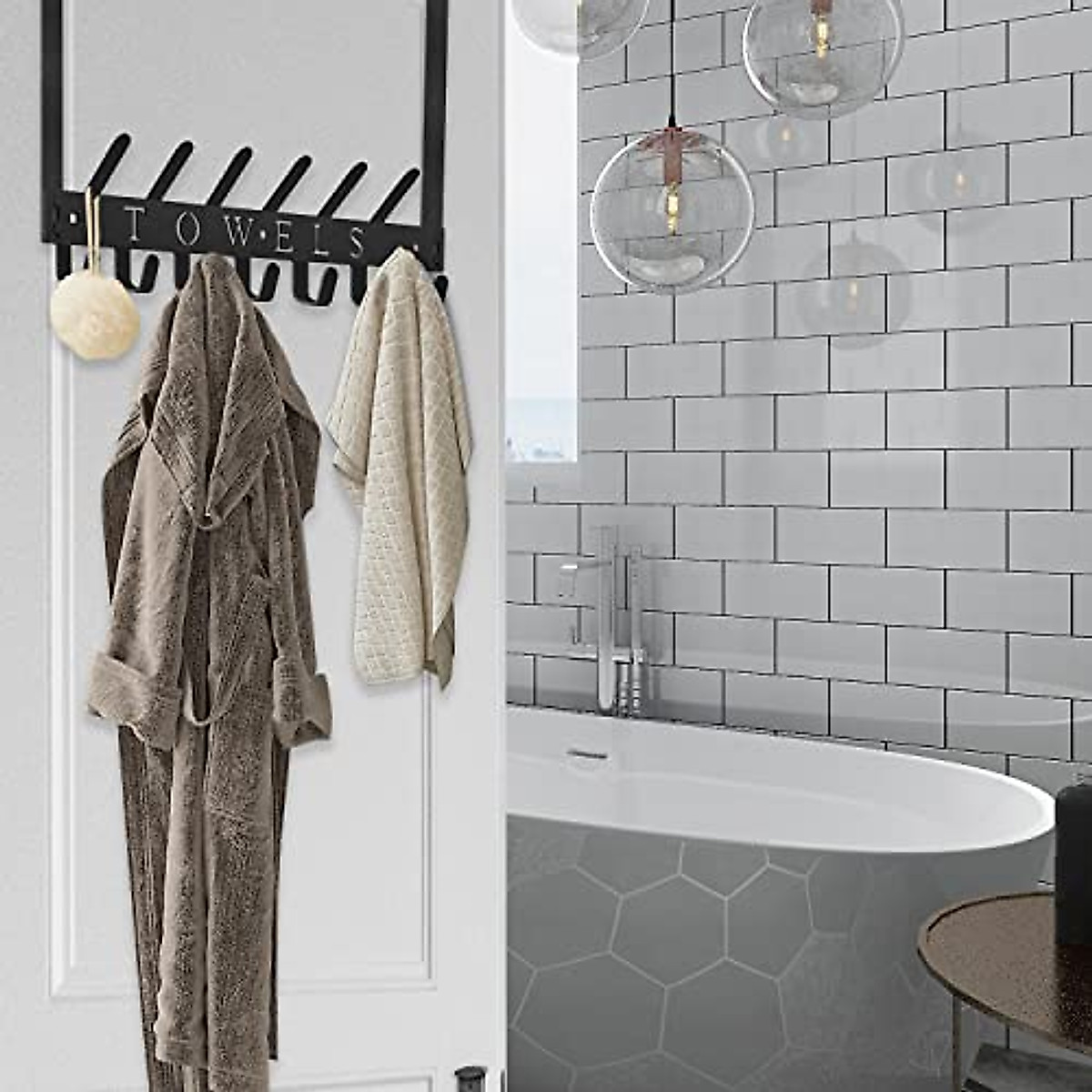 Towel Holder, Over The Door Hooks, Door Mount Towel Rack / Organizer Metal Bath Towel Hanger for Bedroom Kitchen Pool Bathrobe Beach, Bathrooms (13 Hooks, Black)
