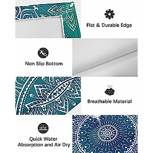 Outdoor Rugs, Waterproof Indoor Carpet, Blue and Green Medallion Custom 4'x6' Outside Area Rug for Patios RV Camping Beach Floor Mat for Balcony Bed Room Living Room Dining Room Mat