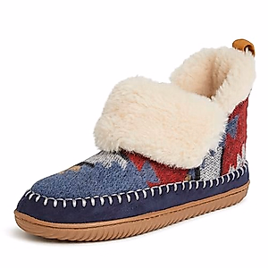 Dearfoams Women's Alpine Moritz Outdoor Arch Support House Shoe Bootie Slipper, Navy Multi, 11-12