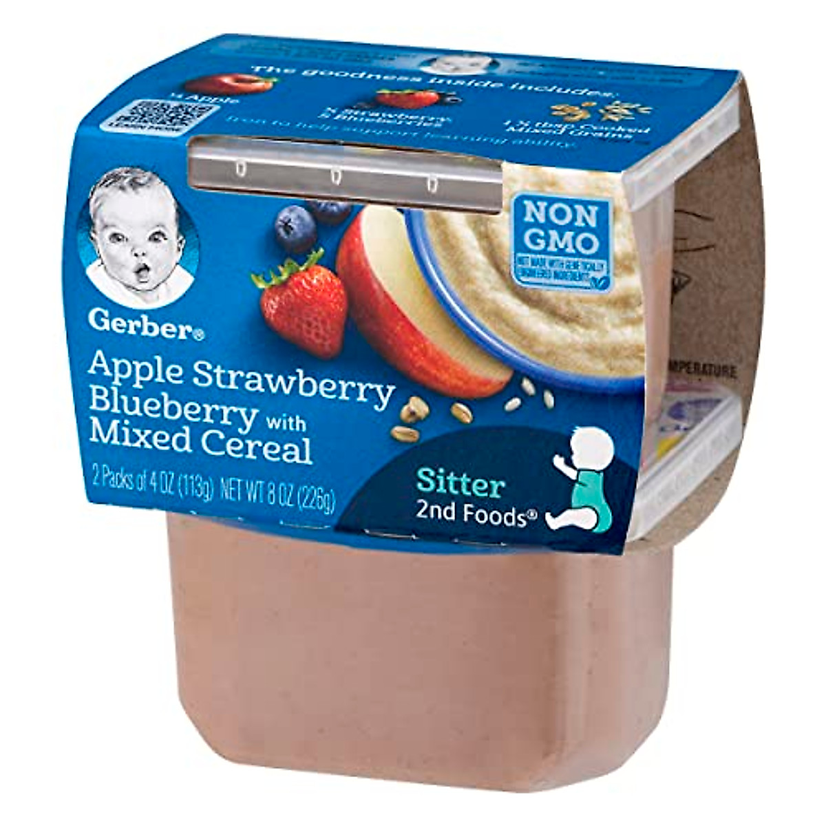 Gerber 2nd Foods Baby Food Tubs, Apple Strawberry Blueberry with Mixed Cereal, 2 - 4 Ounce Tubs Per Pack (Pack of 4)
