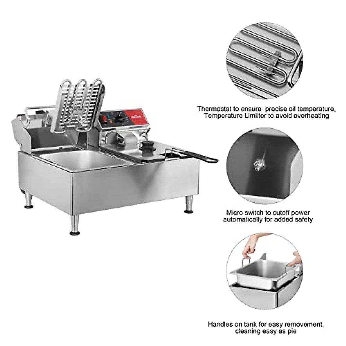 CROSSON ETL Listed Dual Tank 26Lbs Electric Countertop Deep Fryer with Easy-assembling Solid Basket ,Removable Oil Container,Height Adjustable Leg and Lid for Restaurant Home Use-120V,3600W Stainless Steel Commercial Deep Fryer