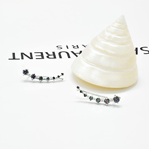 14K White Gold Plated Sterling Silver Earrings Ear Climber Earrings for Women Hypoallergenic Colorful Cubic Zirconia Ear Crawler Earrings Minimalist Fashion Women's Cartilage Illusion Earrings Gifts