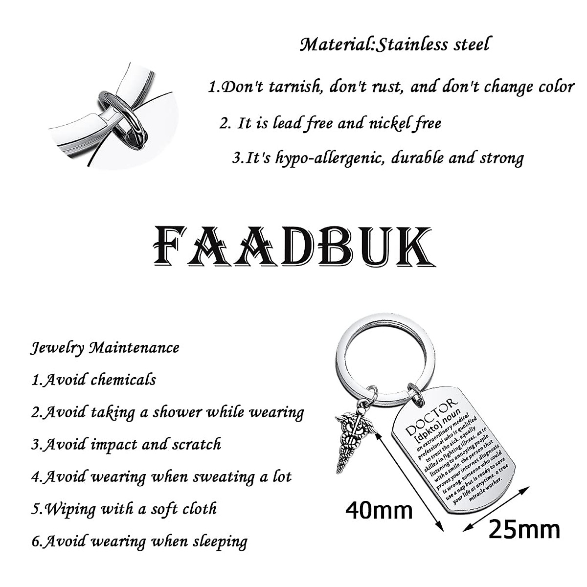 FAADBUK Doctor Keychain Doctor Thank You Gift Caduceus Charm Medical Jewelry Medical Student Graduation Gift (Doctor Keychain)