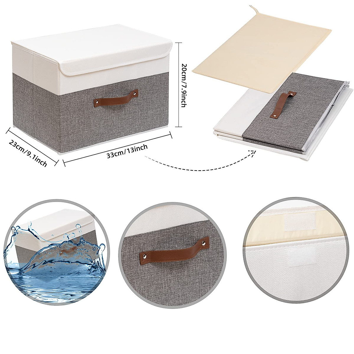 OUTBROS Large Fabric Storage Box with Lid, Collapsible Wardrobe Organiser, Cubes For Towels, Clothes, 13 x 9.1 x 7.9 inch (White/Grey, 4-Pack)