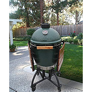 KAMaster Newly Grill Nest Rolling Cart with Handler + Foot Putter for Large Big Green Egg Stand with Heavy Duty Locking Caster Wheels Powder Coated Steel Rolling Nest Big Green Egg Smoker Accessories