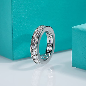 AnuClub Moissanite Eternity Wedding Band Ring 4.4ctw D Color Lab Diamond Channel Set 18K Gold Plated Silver Ring, Christmas Gift for Women, Christmas Gift for Women With Certificate 8