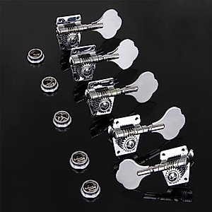 Bass Tuning Machines Tuning Pegs Tuning Keys Machine Heads Tuners Vintage Open Gear Left Right for P Bass J Bass Guitar Parts Replacement Chrome (1Left + 4Right)