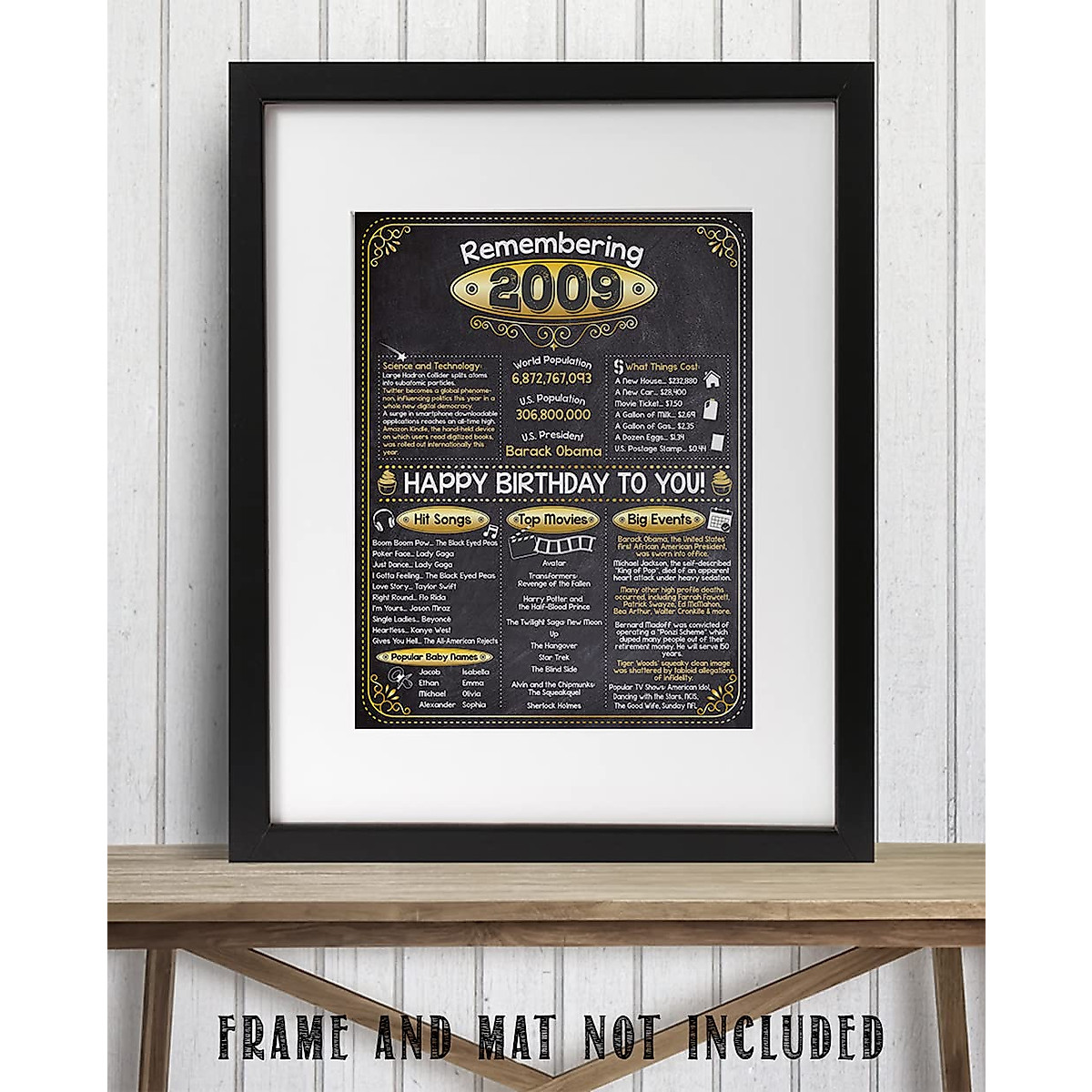 15th Birthday Party Decorations for 15th Birthday (Fifteen) - Remembering The Year 2009 - Party Supplies - Gifts for Men and Women Turning 15 - Back In 2009 Birthday Card 11x14 Unframed Print