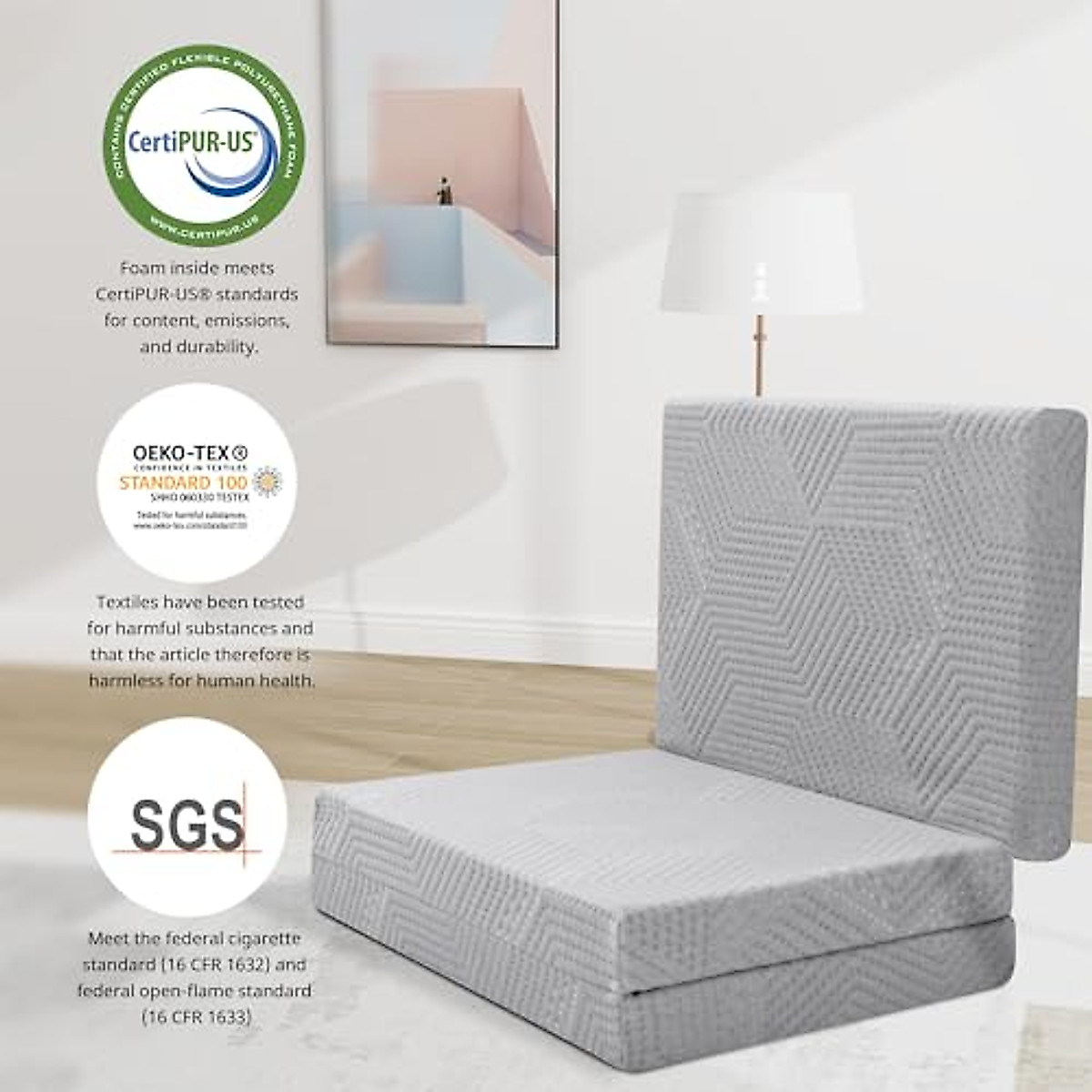 wOod-it Folding Mattress, 4 inch Memory Foam Tri Fold Mattress Topper with Washable Cover, Play Mat, Foldable Bed, Guest beds, Camp Portable Bed, Queen Size, 80" x 60" x 4"