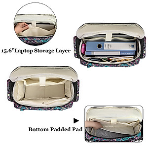 LoDrid Teacher Tote Bag with Padded Bottom, Teacher Utility Bag for Work, Large Women Work Tote Bag with Zip-Top Closure, 15.6" Laptop Layer, Multi-pockets for Teacher Supplies, Totem, Bag Only