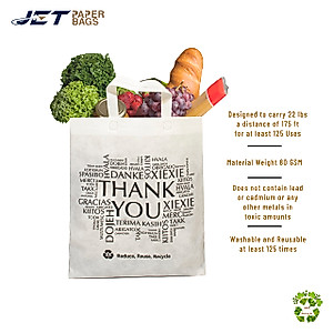 JET PAPER BAGS 13.5”x7.7”x15.5” (50 Pcs) Non-woven Reusable White Bags - Thank You printed in all languages - Recyclable Bags