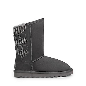 DREAM PAIRS Women's Mid Calf Winter Snow Boots Fashion FuzzyChic Buckle Booties,Size 10,Grey,Sweaty-Buckle