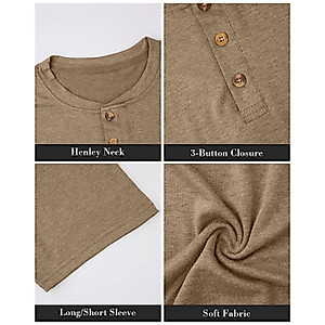 Fashion Men's Henley Shirts Classic Short Sleeve Basic Button Cotton T-Shirt with Pocket Khaki