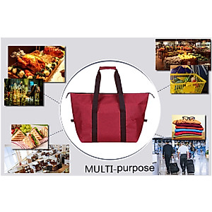 Insulated Grocery Thermal Tote Bags for Frozen Cold Hot Foods, Reusable Insulation Zippered Bag for Shopping, Travel, Picnic or Lunch, Red