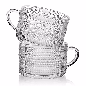 Paysky Vintage Coffee Mugs Set of 2, 14 oz Glass Coffee Cups Gift for Cappuccino, Latte, Coffee Bar Accessories, Overnight Oats Containers