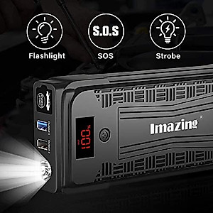 Imazing Portable Car Jump Starter - 2500A Peak 20000mAH (Up to 8L Gas or 8L Diesel Engine) 12V Auto Battery Booster Portable Power Pack with Jumper Cables, QC 3.0 and LED Light