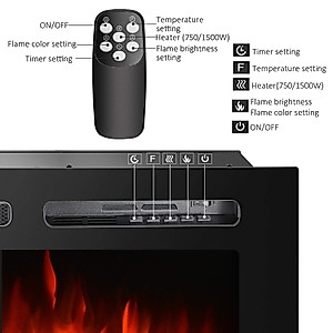 GMHome 80 Inches Wall Recessed Electric Fireplace Wall Mounted in-Wall Built Heater, Log Sets & Crystals, 9 Changeable Colors, with Remote, 1500W Fireplace, Black