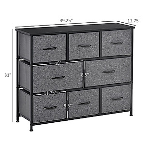 HOMCOM 8-Drawer Dresser, 3-Tier Fabric Chest of Drawers, Storage Tower Organizer Unit with Steel Frame for Bedroom, Hallway, Dark Gray