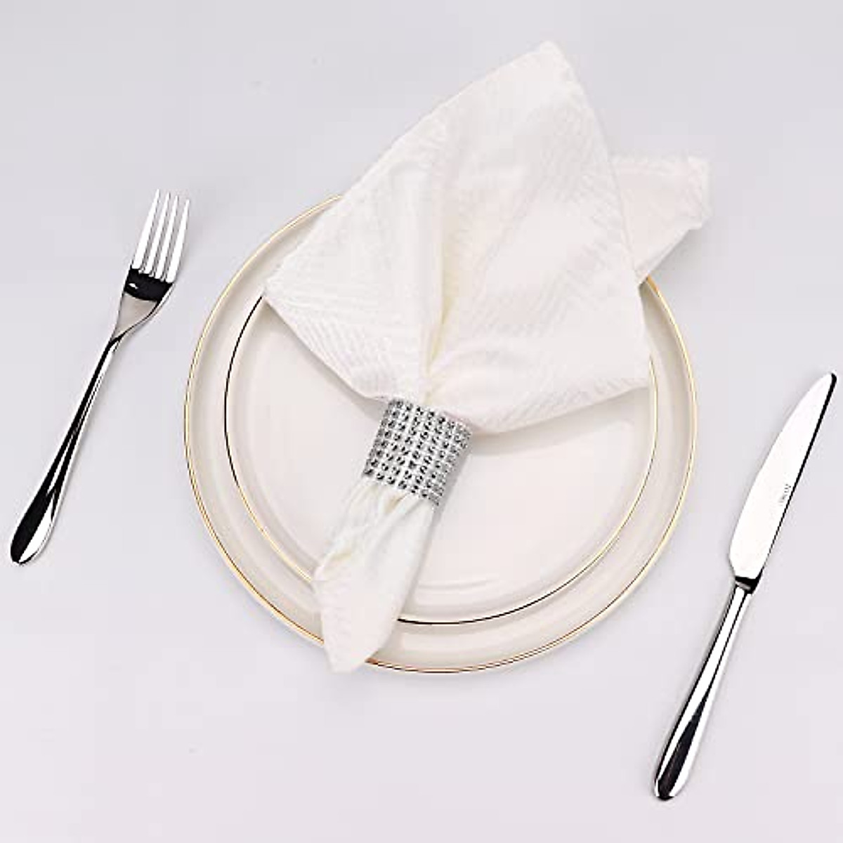 Eakor Mirilor 150pcs Napkin Rings, Bling Napkin Rings Buckles for Table Decorations, A silver