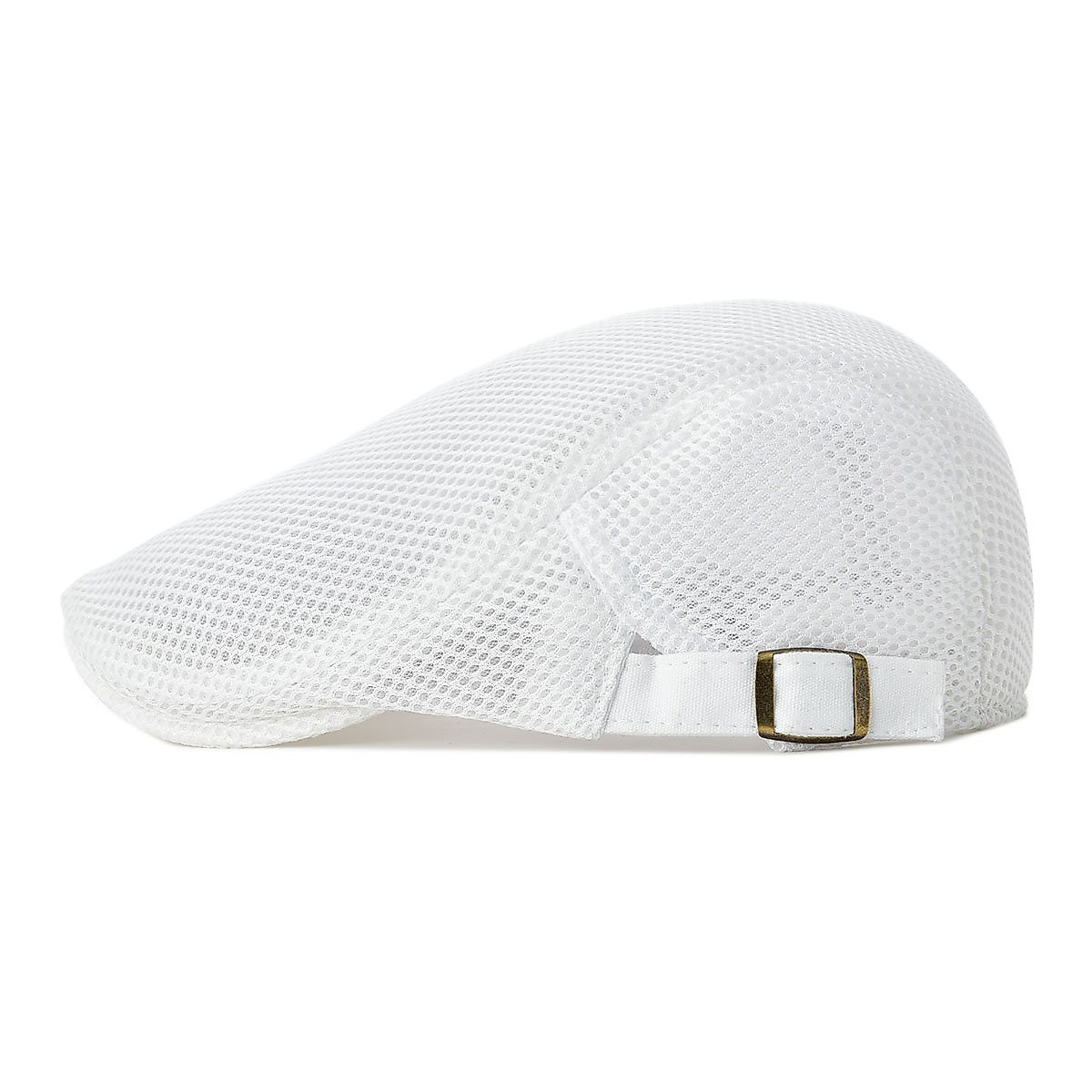 VOBOOM Men Breathable Mesh Summer Hat Adjustable Newsboy Beret Ivy Cap Cabbie Flat Cap (White)