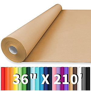 Vanhench 36"x 2520" (210') Brown Kraft Paper Roll, Craft Paper, Wrapping Paper for Bulletin Board Paper Roll Art Craft Bouquet Flower Table Covering Poster Packing Shipping Moving Supplies 70GSM 50LB