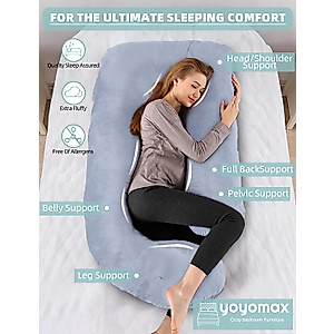 yoyomax U-Shaped Pregnancy Pillows, Memory Foam Pregnancy Pillow Full Body Maternity Pillow with Removable Cover,57 Inch , Pregnancy Pillows for Sleeping-Lakeblue