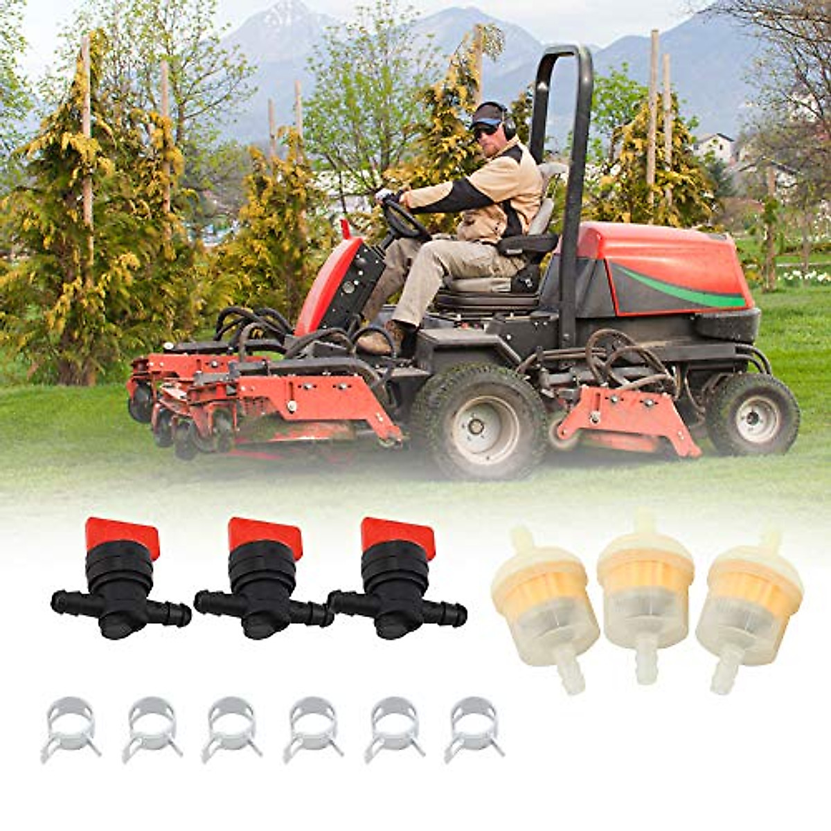 Shut Off Valve, Asixx Fuel Shutoff Valve or Fuel Gas Shut Off Valves + Filters, Inline Straight Fuel Shut Off Valve Perfect for Garden and Agricultural Use