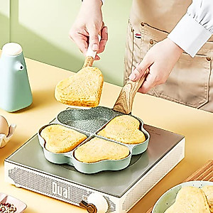 DAFEIKE Heart Pancake Pan Heart Shape Egg Pan Nonstick 4 Leaf Clover Egg Frying Pan Non Stick Aluminum Heart Egg Skillet, Green