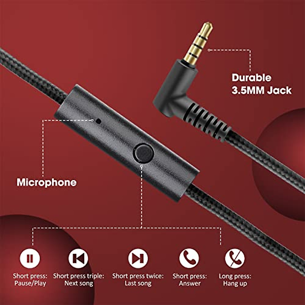 AKZ On-Ear Headphones with Microphone, Foldable Headphones with Tangle-Free Cord, Headphone with HD Sound, 3.5MM Jack, Portable Wired Headphones for School/Kids/Smartphones/Tablet/Travel (Red/Black)