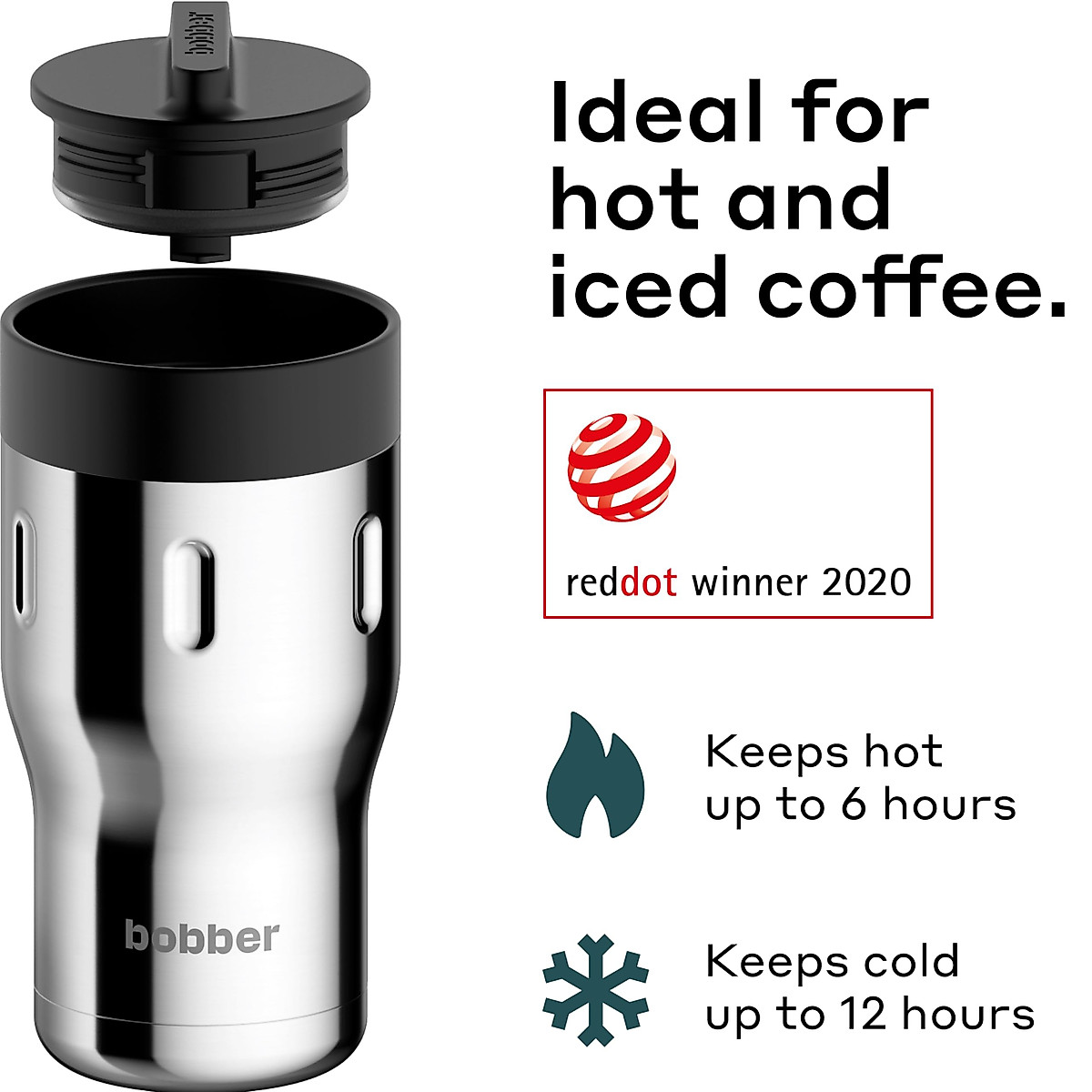 BOBBER 12 oz Stainless Steel Coffee Tumbler – Dishwasher Safe, Insulated Tumbler with Screw Top Twist 360 Drinking Lid – BPA-Free Thermo Coffee Mug Cup Leak-Proof, Spill-Proof for Women, Men (Glossy)