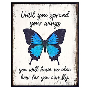 Inspirational Butterfly Wall Art Picture - Boho Positive Quote Home Decor - Encouragement Gift for Women, Girls, Teens - Motivational Self Confidence Decorations for Bedroom, Office, Living Room -8x10