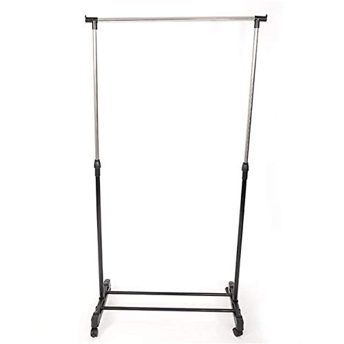 ESTGEN Single-bar Vertical & Horizontal Stretching Stand Clothes Rack with Shoe Shelf YJ-01 Black & Silver