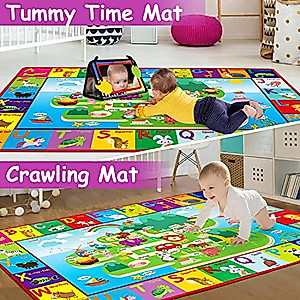 Baby Cotton Play Mat for Floor ABC Rug Playmat for Babies and Toddlers Foldable Non-Slip Crawling Mat 6-12 Months Padded Tummy Time Mat Infant Toys 0-6 Month Animal Gym Mat Easter Gift for Babies