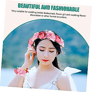 ifundom flower crown and wrist band adjustable flower crown Hair Wreath flower Headband Garland Wristband corsage wristlet floral crown Korean bride headband Miss fabric hawaii 1 Set