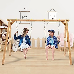 Wooden Toddler Swing Set, 100% Natural Wood Kids Swing with 2 Seats, Swing Sets for Backyard, for Playroom, Stable and Durable Swing Set for Kids, Indoor Toddler Swing, Indoor Outdoor, Ages 3-10