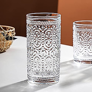 Bekith 6 Pack 12 oz Romantic Water Glasses, Premium Drinking Glasses Tumblers for Beverages, Beer, Refreshments, Vintage Glassware Set for Dinner Parties, Bars, Restaurants
