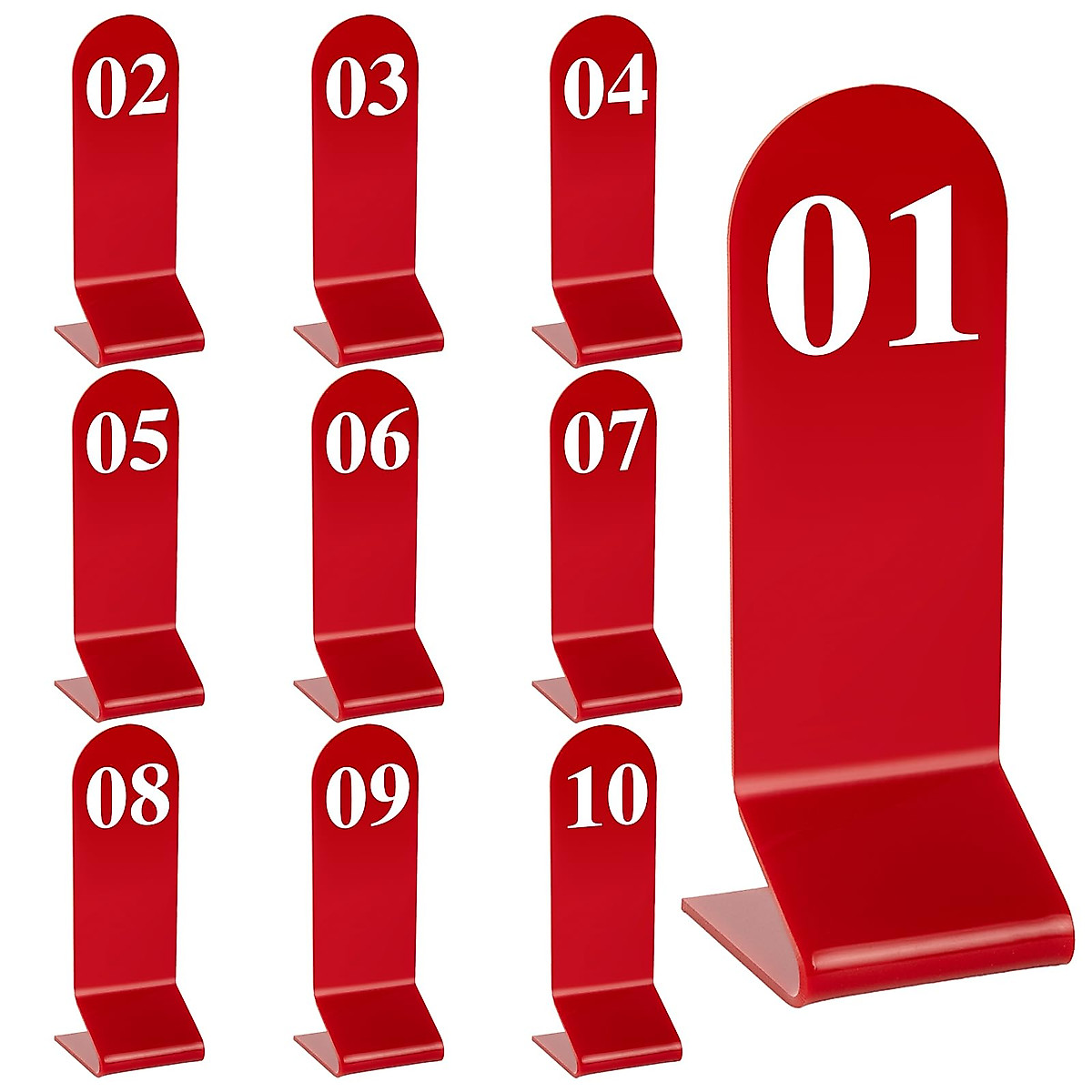 Muka Set of 10 Acrylic Double Sided Table Numbers, Number Signs for Wedding Restaurant Banquet-Red-Number 1to10