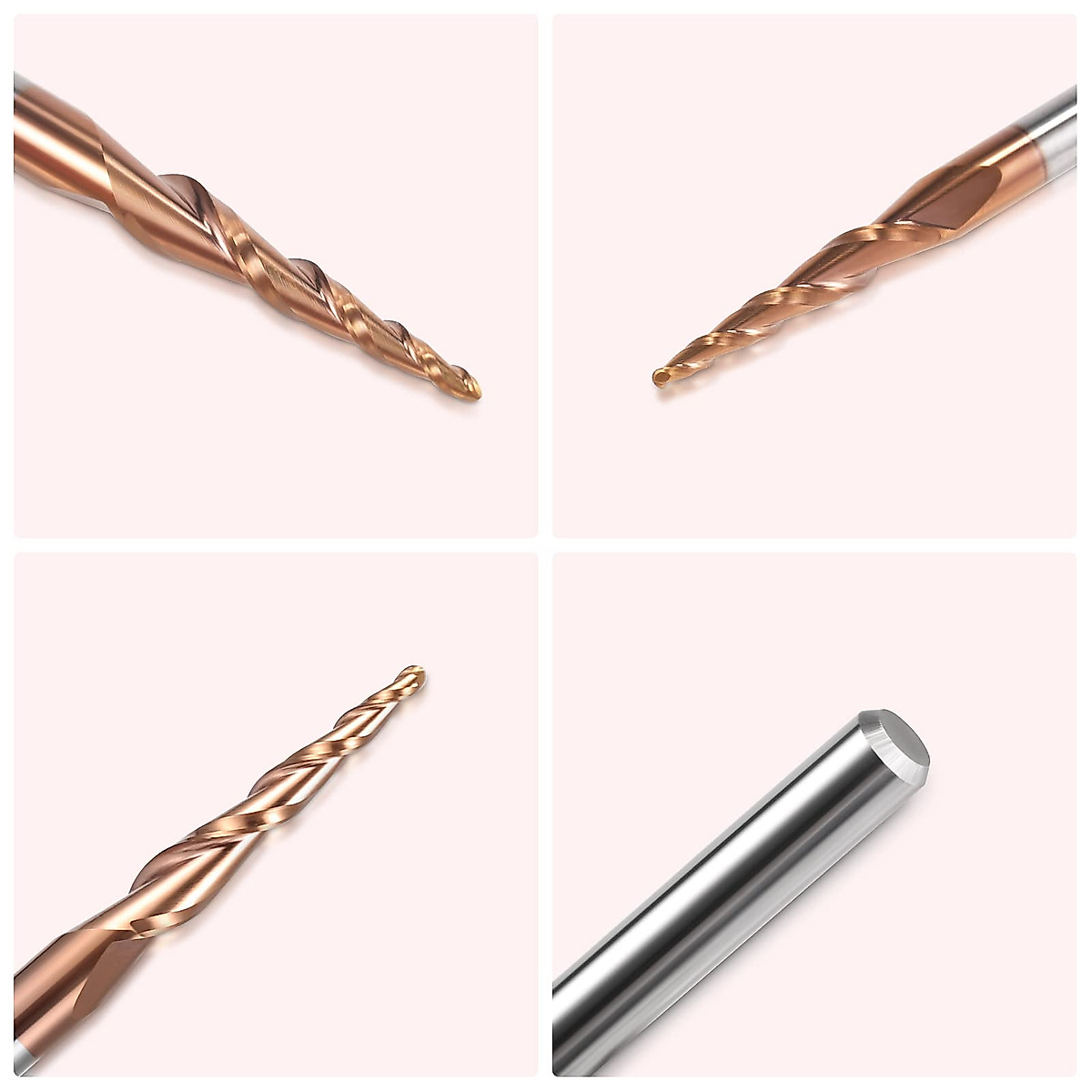 HQMaster Tapered Ball Nose End Mill 1/8 inch Shank Tungsten Carbide Cutter 3D Woodworking Tool CNC Router Bits (D=1.0mm)