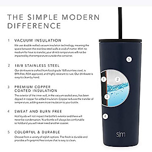 Simple Modern Insulated Tumbler with Lid and Straw | Iced Coffee Cup Reusable Stainless Steel Water Bottle Travel Mug | Gifts for Women Men Her Him | Classic Collection | 16oz | Deep Ocean