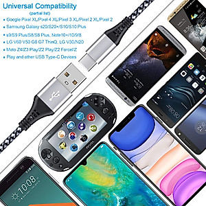Samsung Type C Charger Cable 3Pack Nylon Braided USB A to USB C Cable 6FT Android Phone Cord for Samsung Galaxy S25 S24 FE A15 A55 S24 A35 A14 5G A13 A23 A33 A54 A53 S24 Ultra S23 Ultra, iPhone 16 15
