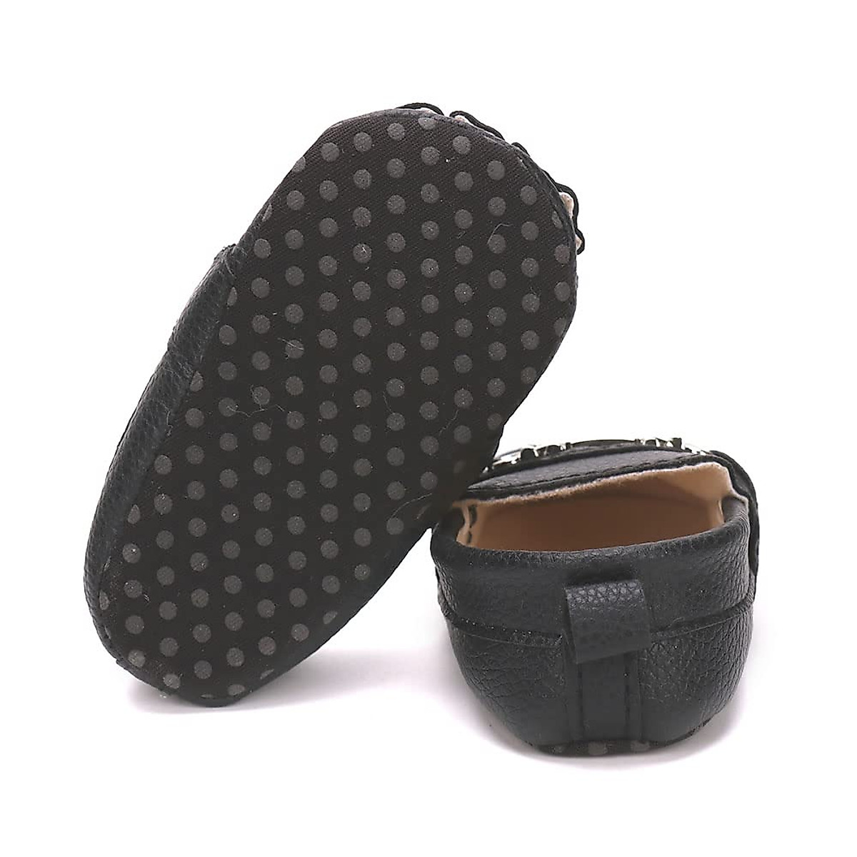 LONSOEN Infant Shoes Boys Loafers Baby Girls Crib Moccasins Classic Synthetic Leather Wedding Dress Shoes,BAY209 Black 6-12 Months