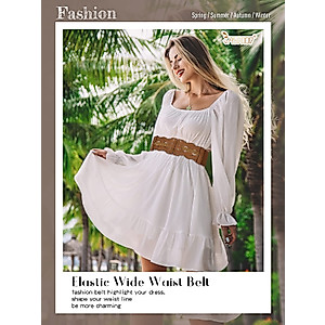 JASGOOD Women Elastic Wide Dress Belt 50S Stretchy Vintage Waist Cinch Belt, A-Brown