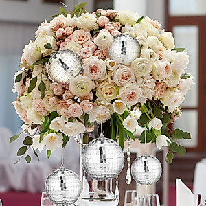 Yookeer 12 Pack 4 Inch Mirror Disco Ball Decorations Small Silver Hanging Ornaments Reflective with Attached String for Ring DJ Stage Lighting Effect for School Festival Fun 50s 60s 70s Party Decor