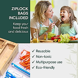 Yuzami Ziplock Bag Organizer , Bamboo Drawer Organizer , 4 Separate Baggie Organizer Storage Bag Organizer, also Includes 100 PCS Sandwich Ziplock Bags, Bag Storage Organizer for Kitchen Drawer