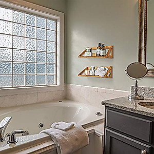 NIUXX Floating Shelves Wall Mounted, 2 Pcs Solid Bamboo Wall Hanging Rack Holder, Wall Storage Shelves for Bedroom, Living Room, Bathroom, Kitchen, Office Decor