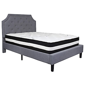Flash Furniture Brighton Full Size Tufted Upholstered Platform Bed in Light Gray Fabric with Pocket Spring Mattress