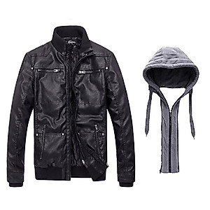 wantdo Men's Faux Leather Jacket Hooded Motorcycle Coat Black XX-Large (Thick)