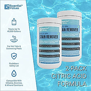 Essential Values Swimming Pool & Spa Stain Remover (2 LBS) - Compatible with Vinyl Liners, Fiberglass & Metals - Effective Formula Removes Rust & Tough Stains